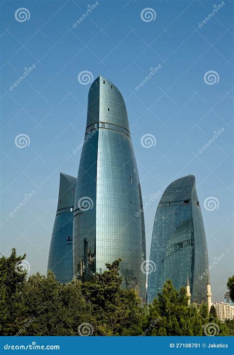Baku Flame Towers Stock Image Image Of Symbol Mirror 27108701