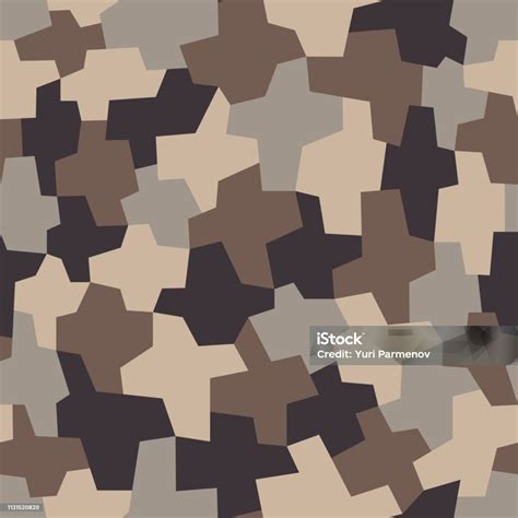위장 패턴 배경 원활한 벡터 일러스트 레이 션입니다 클래식 밀리터리 의류 스타일입니다 마스크 위장 반복 인쇄 베이 지 브라운 황토 색 사막 질감입니다 갈색에 대한 스톡 벡터