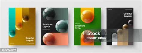 다채로운 팜플렛 A4 디자인 벡터 컨셉 컬렉션 생생한 3d 공 전단지 템플릿 세트 A4 용지에 대한 스톡 벡터 아트 및 기타 이미지 A4 용지 개념 개체 그룹