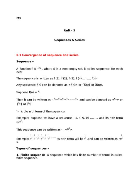 Maths 3 Convergence Of Sequence And Series Sequence A Function F N Where S Is M Unit