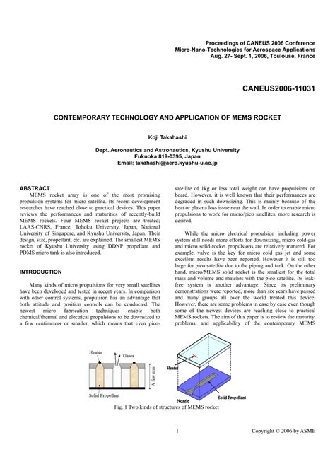 PDF Contemporary Technology And Application Of MEMS Rocket