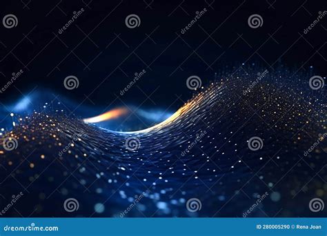 Close Up Of Network Line Of Connecting Stream With Wave Of Particles Representing Information