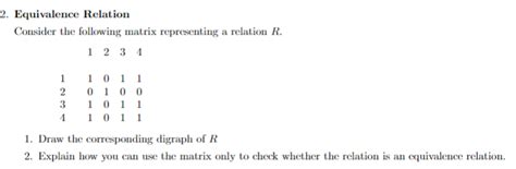 Solved 2 Equivalence Relation Consider The Following Matrix