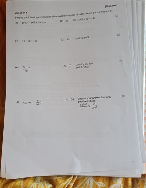 solved question 8 18 marks] simplify the following