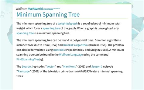 Minimum Spanning Tree From Wolfram Mathworld