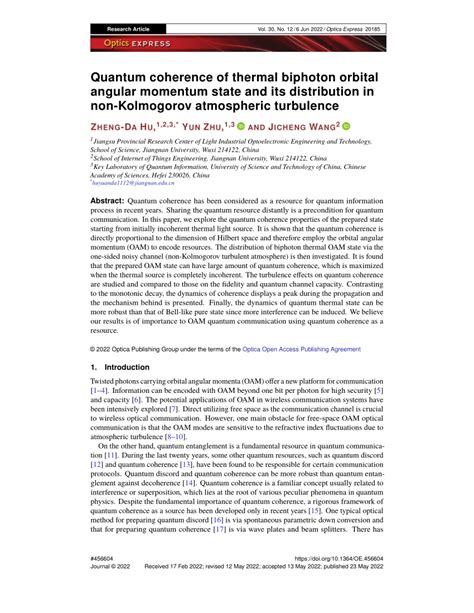 Pdf Quantum Coherence Of Thermal Biphoton Orbital Angular Momentum