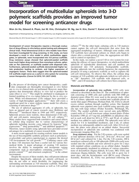 Pdf Incorporation Of Multicellular Spheoids Into 3 D Polymeric