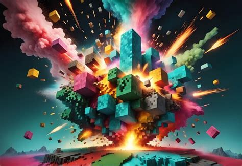 Premium Ai Image Explosion With Fire Of Colorful Glowing Cubes 4k Wallpaper Pink Color Yellow