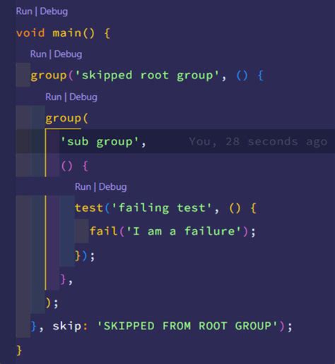 Cant Run All Tests In Sub Group If Root Group Is Skipped · Issue 4503 · Dart Codedart Code