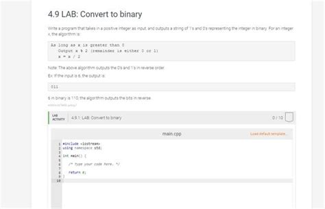 Solved 49 Lab Convert To Binary Write A Program That Takes