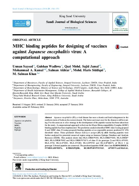 Pdf Mhc Binding Peptides For Designing Of Vaccines Against Japanese
