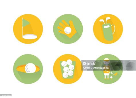 골프 아이콘입니다 컬러 골프 아이콘입니다 골프 아이콘 세트입니다 구멍 근처의 플래그스톡 글러브의 공입니다 가방에 붙어 있습니다 구멍에 있는 공입니다 바구니에 공 스탠드에서