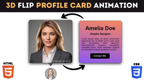 3d Flip Card Animation Using Html And Css 3d Profile Card Design Youtube