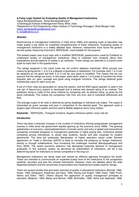PDF A Fuzzy Logic System For Evaluating Quality Of Management Institutions