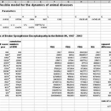 Microsoft Excel ® Sheet For The Validation Of The Model Parameters In