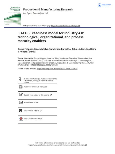 3d Cube Readiness Model For Industry 40 Technological Organizational And Process Maturity