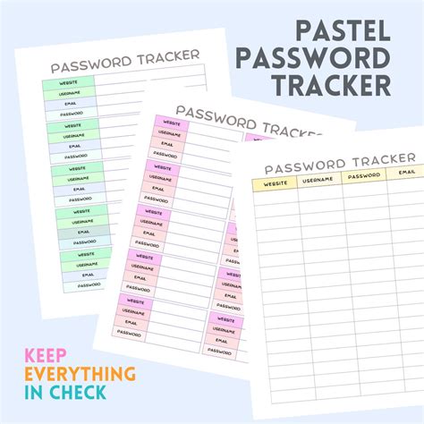 Printable Password Tracker Pastel Password Organizer Pdf Digital