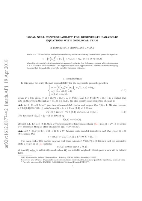 Pdf Local Null Controllability For Degenerate Parabolic Equations With Nonlocal Term