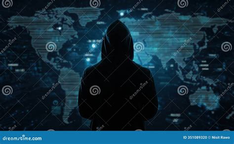 Hacker Silhouette Inside A Magnifying Glass On A Black Background Highlighting Digital