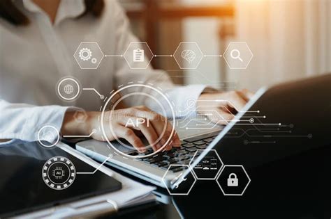 Api Application Programming Interface Woman Using Laptop Tablet And