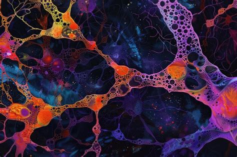 Detailed Illustration Of Vibrant Neuron Cells On Black Background