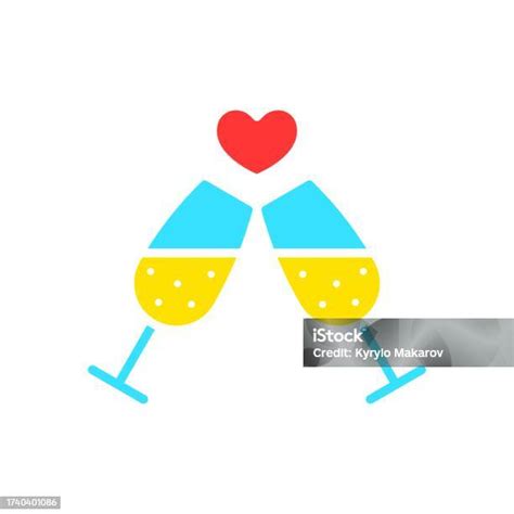 하트 라인 아이콘이 있는 샴페인 관계 사랑 데이트 발렌타인 데이 연결 결혼 가족 감정 사업과 광고를 위한 흰색 배경에 벡터 컬러 아이콘 가족에 대한 스톡 벡터 아트 및 기타