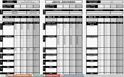 Excel Personal Training Templates Excel Training Designs