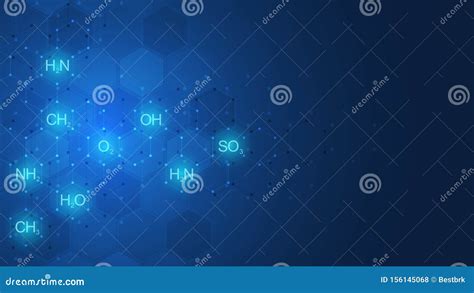 Abstract Chemistry Pattern On Dark Blue Background With Chemical