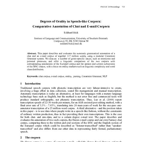 Degrees Of Orality In Speech Like Corpora Comparative Annotation Of