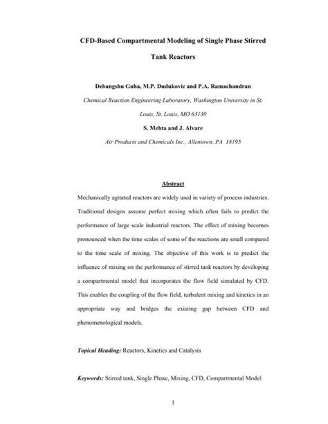 Cfd Based Compartmental Mixing Model For Stirred Tank Reactors