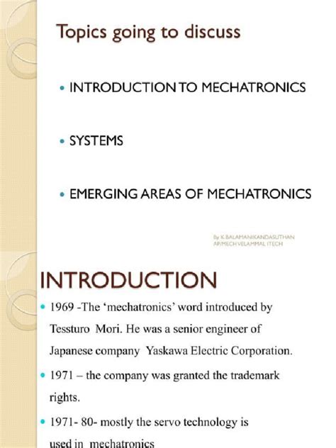 Mechatronics Introductionsystems And Emerging Areas Pdf