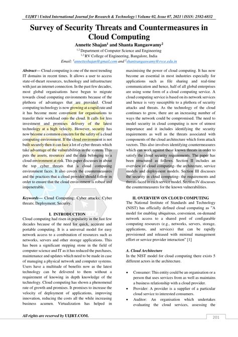 Pdf Survey Of Security Threats And Countermeasures In Cloud Computing