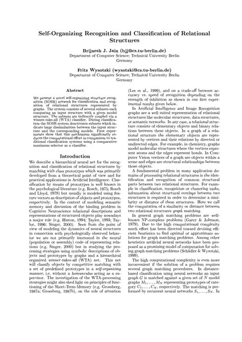 Pdf Self Organizing Recognition And Classification Of Relational Structures