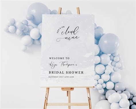Cloud Nine Welcome Sign Bridal Shower Minimalist Editable On Cloud 9