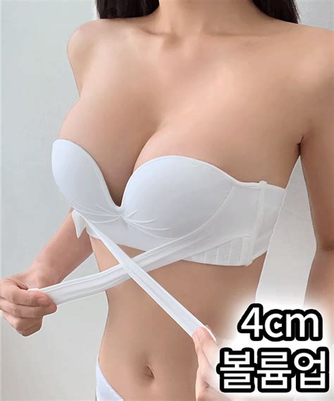 추가쿠폰💕4cm 볼륨패드투명끈증정 이중후크밀착브라 오프숄더 끈없는 브라 언더웨어 브라렛 누디 심리스 팬티 에이블리