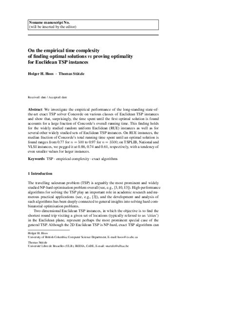 Pdf On The Empirical Time Complexity Of Finding Optimal Solutions Vs
