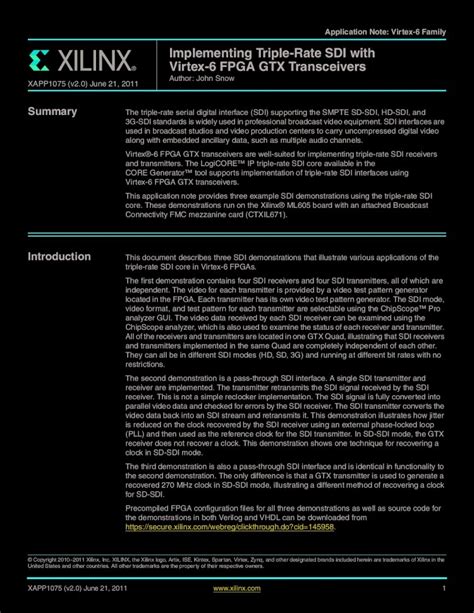 pdf implementing triple rate sdi with virtex 6 fpga gtx the gtx