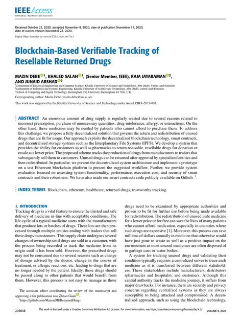 Blockchain Based Verifiable Tracking Of Resellable Returned Drugs Pdf