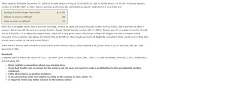 Solved Complete Steves federal tax return for 2021. Use | Chegg.com - Worksheets Library