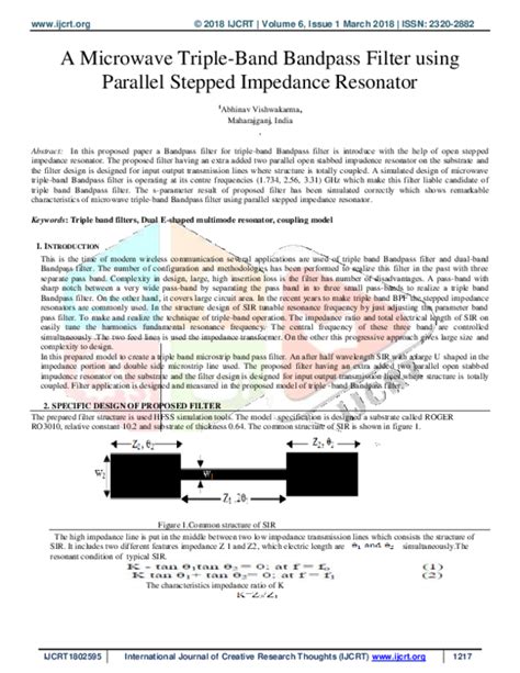 Pdf A Microwave Triple Band Bandpass Filter Using Parallel Stepped