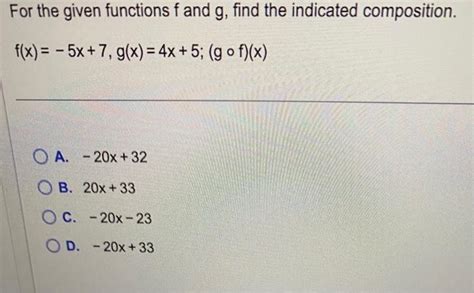 Solved For the given functions f and g, find the indicated | Chegg.com