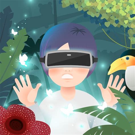 Premium Vector Virtual Reality Flat Design Illustration Jungle Expedition