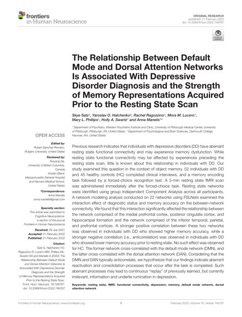 Pdf The Relationship Between Default Mode And Dorsal Attention Networks Is Associated With
