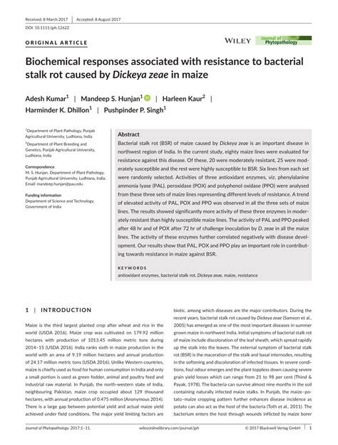 Pdf Biochemical Responses Associated With Resistance To Bacterial