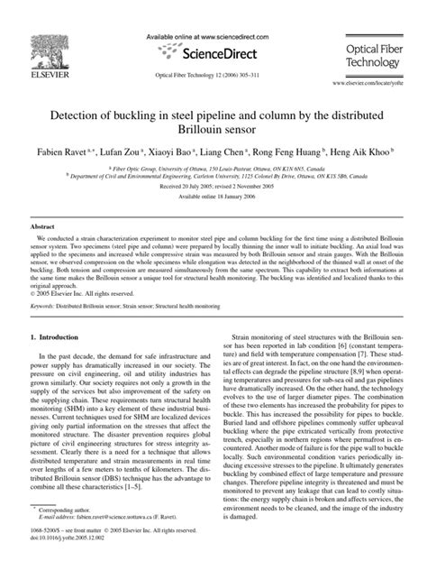 Detection Of Buckling In Steelpipeline And Column By Distributed Brillouin Sensor Pdf