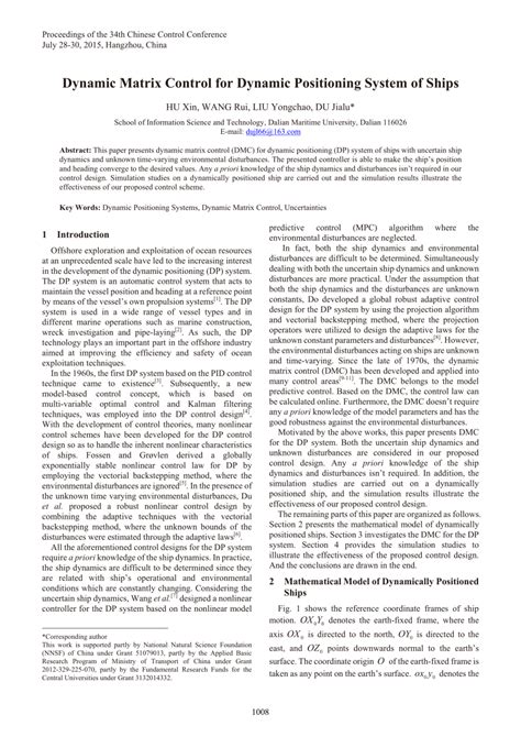 pdf dynamic matrix control for dynamic positioning system of ships