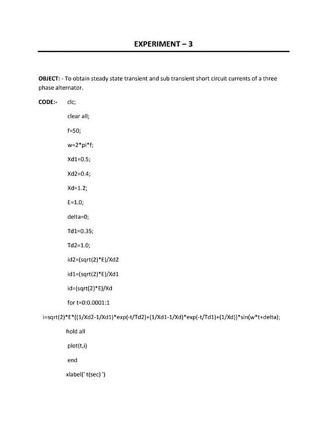 To Obtain Steady State Transient And Sub Transient Short Circuit