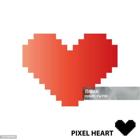 Red Pixel Heart Vector Drawing Isolated Object On White Background Isolate Stock Illustration ...