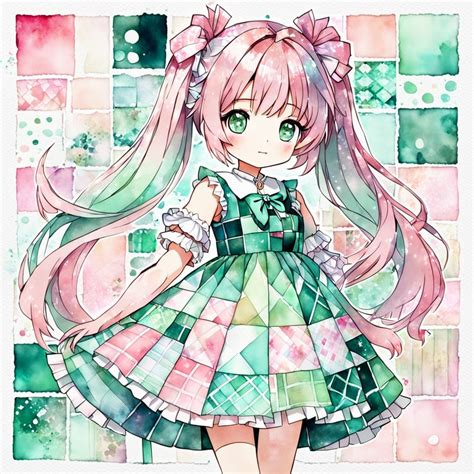 Patchwork Princess Anime Girl In Patchwork Dress Watercol