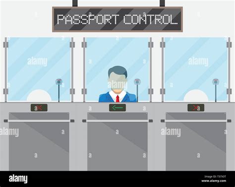 Border Control Concept Immigration Officer Camera Passport Control Sign Vecctor Illustration